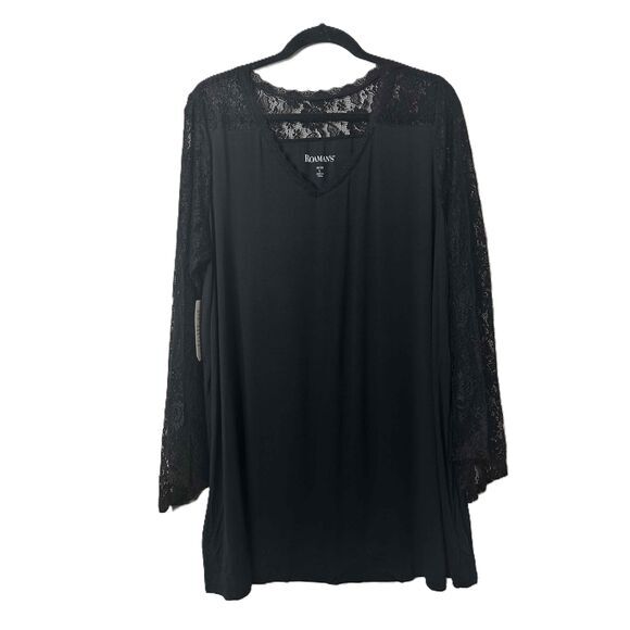Roaman's | Tops | Nwt Roamans Blouse Womens Size 82 Black Loose Fit V ...